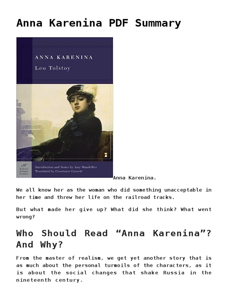 Anna Karenina PDF Summary | Download Free PDF | Anna Karenina