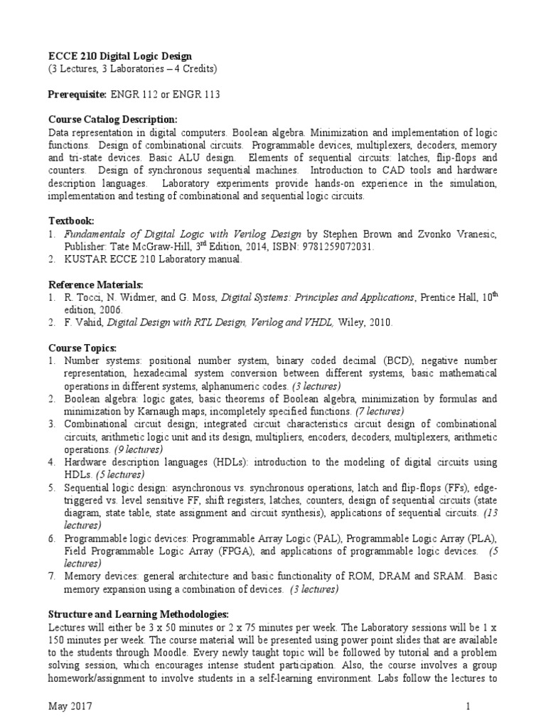 ECCE 210 Digital Logic Design - May 2017 | PDF | Logic Synthesis | Logic Gate