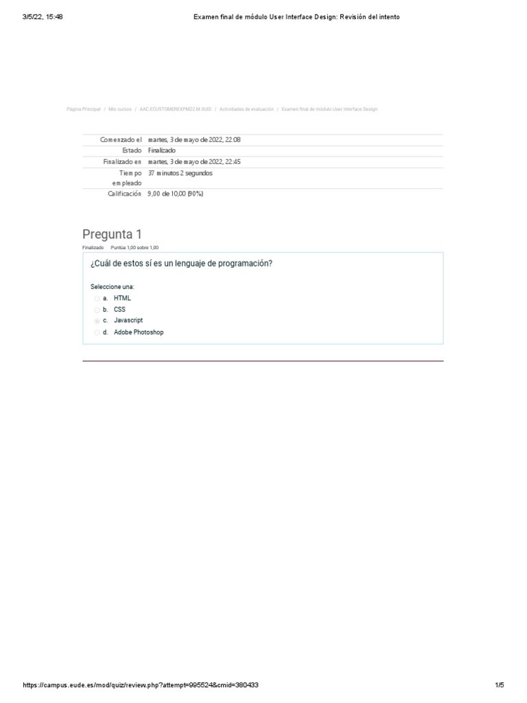 Análisis del examen final sobre diseño de interfaces de usuario: revisión del intento | PDF ...