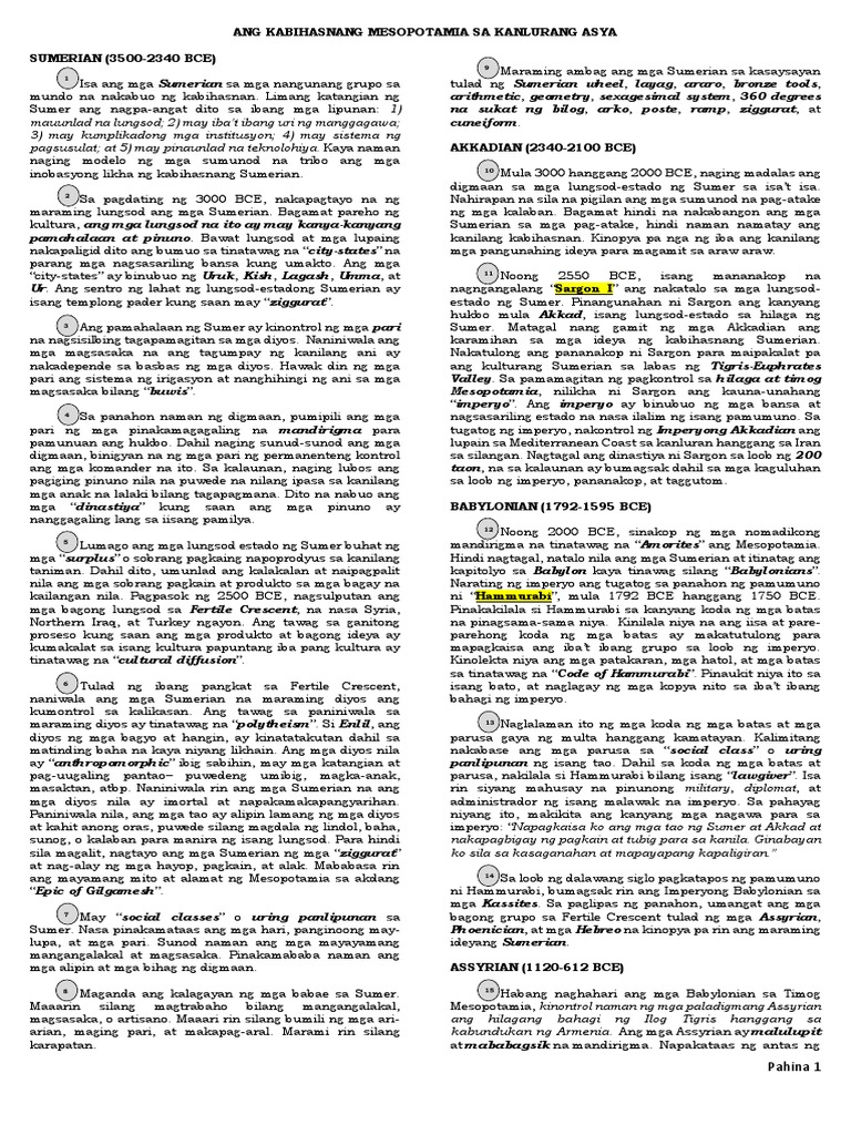 DAY 1 Activity 6 Ang Kabihasnang Mesopotamia Sa Kanlurang Asya Updated ...