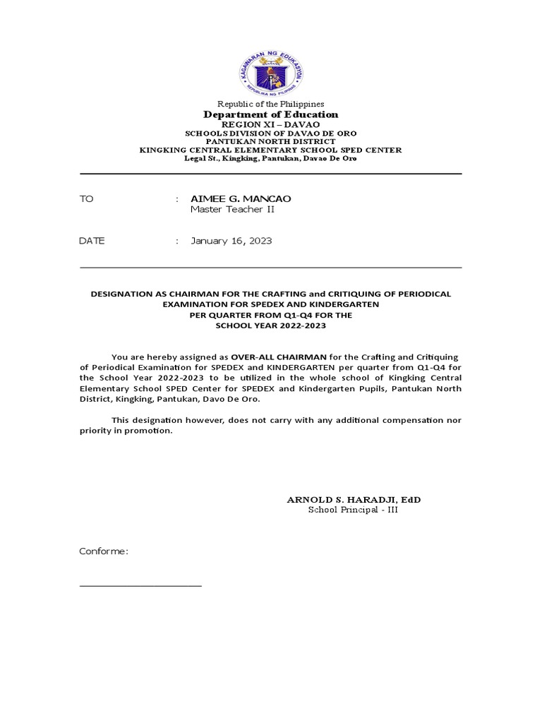 Designation As Chairman For Testing | PDF