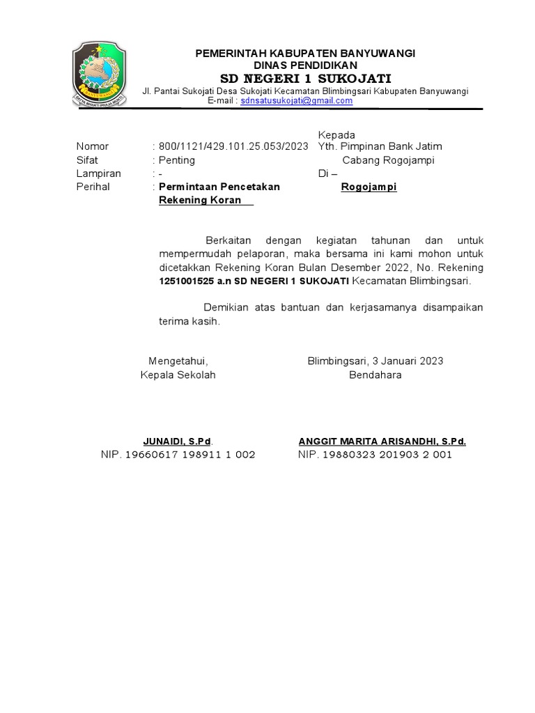 Surat Permohonan Cetak Rek. Koran | PDF