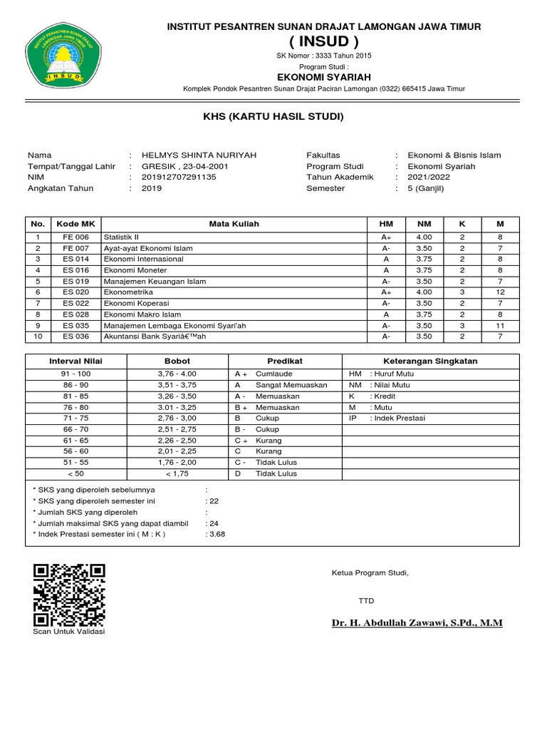(Insud) : Khs (Kartu Hasil Studi) | PDF