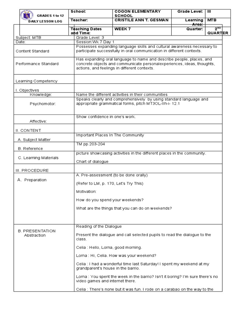 MTB Week 7 | PDF | Pronoun | Teachers