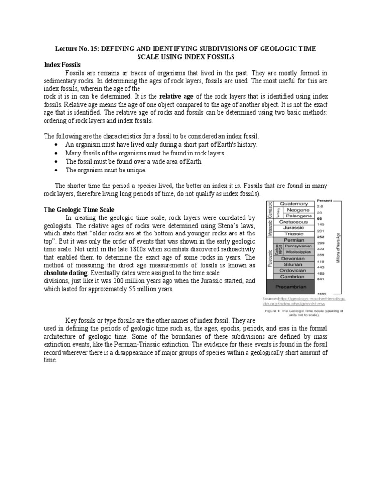 Lecture No. 15 DEFINING AND IDENTIFYING SUBDIVISIONS OF GEOLOGIC TIME SCALE USING INDEX FOSSILS ...