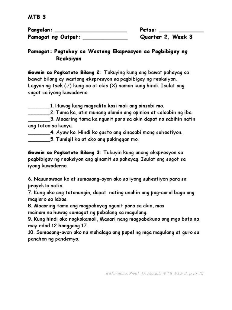 MTB Activity Sheets Q2WK3 | PDF