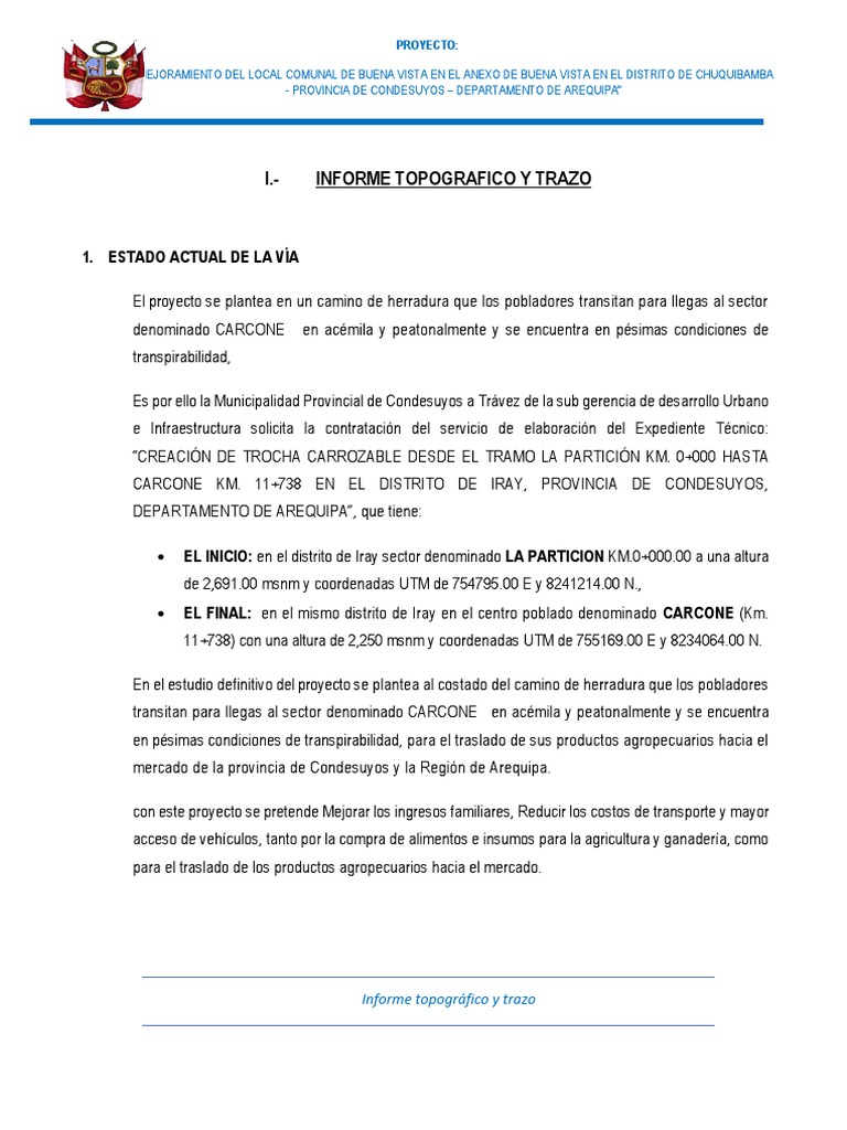Informe topográfico y trazo del proyecto de creación de trocha ...