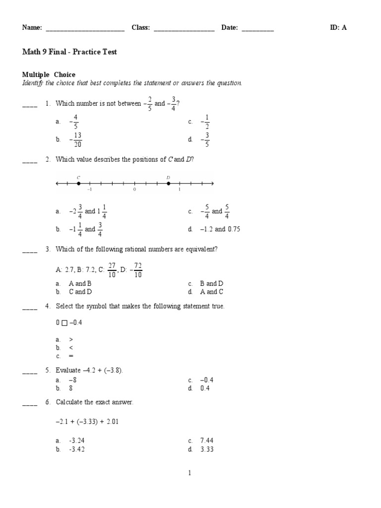 Math 9 Practice Final Exam | PDF | Polynomial | Angle