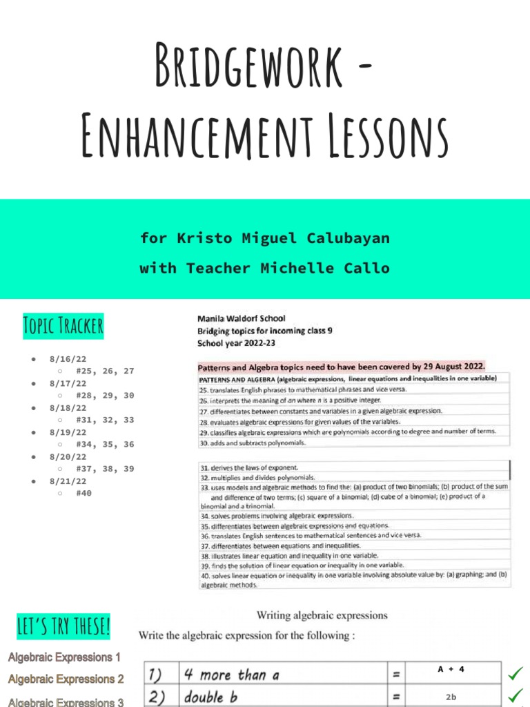 Kristo Miguel Calubayan's Mathematics Enrichment Lessons with Teacher ...