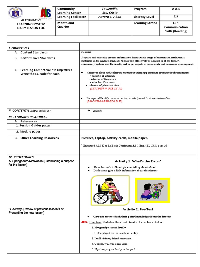 ALS Lesson Plan: Adverbs & Communication Skills | PDF | Foreign Language Studies
