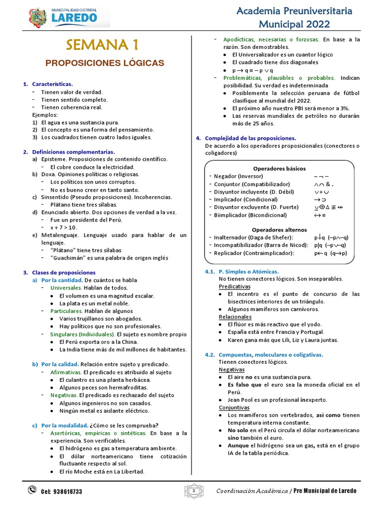 Rl-Proposiciones Lógicas S1 | PDF | Contaminación | Verdad