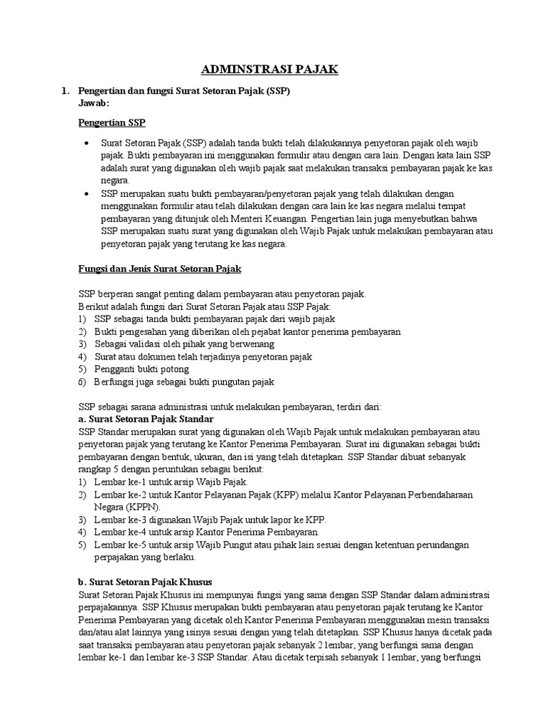 Adminstrasi Pajak-Ssp | PDF