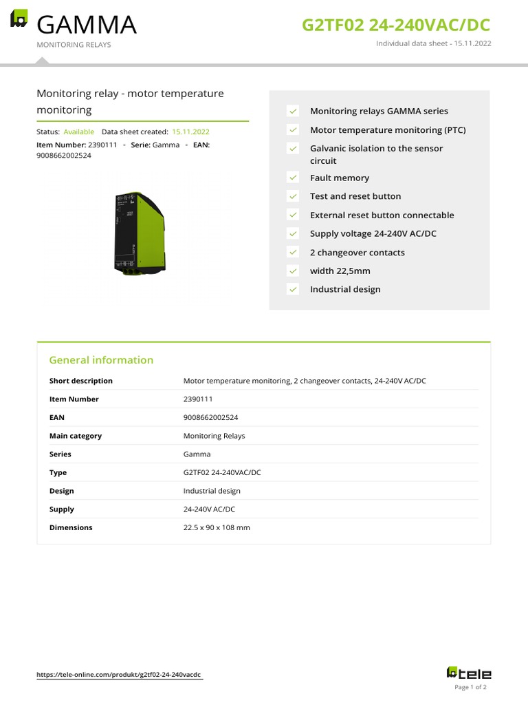 Tele - Gamma Monitoring Relays G2TF02 24-240vacdc | PDF | Relay ...
