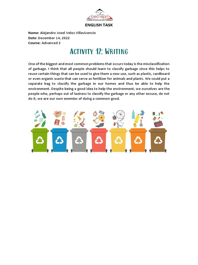 Garbage Sorting - Aejandro Veloz - Advanced 2 | PDF