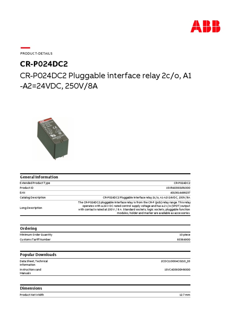 ABB CR-P024DC2 Relay | Download Free PDF | Relay | Switch