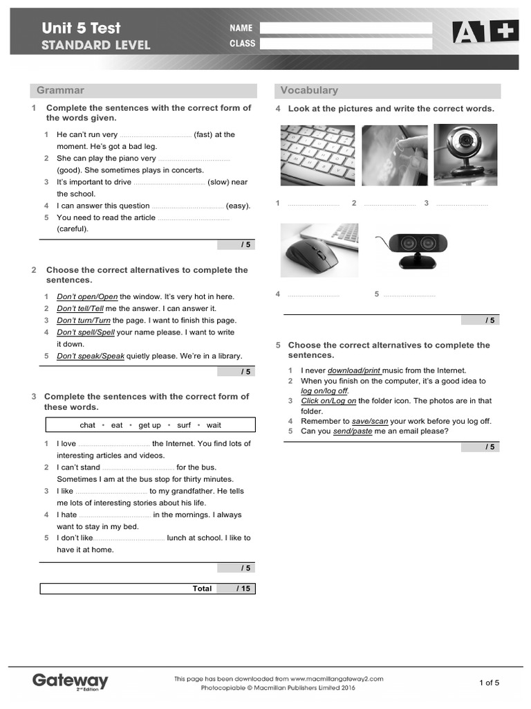 A1PLUS UNIT 5 Test Standard | PDF | Internet | Ellipsis