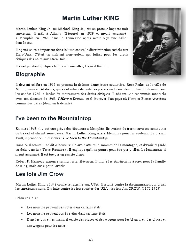 Martin Luther King | PDF | Martin Luther King jr. | Droits de l'homme