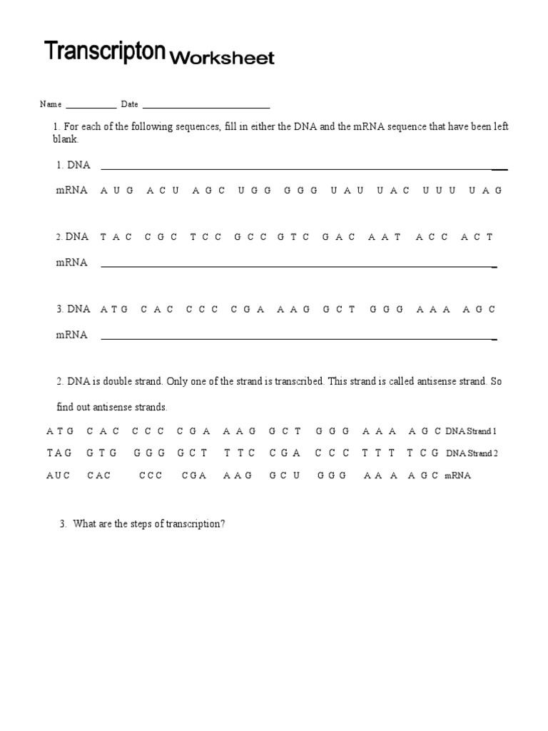 Transcription Worksheet | PDF