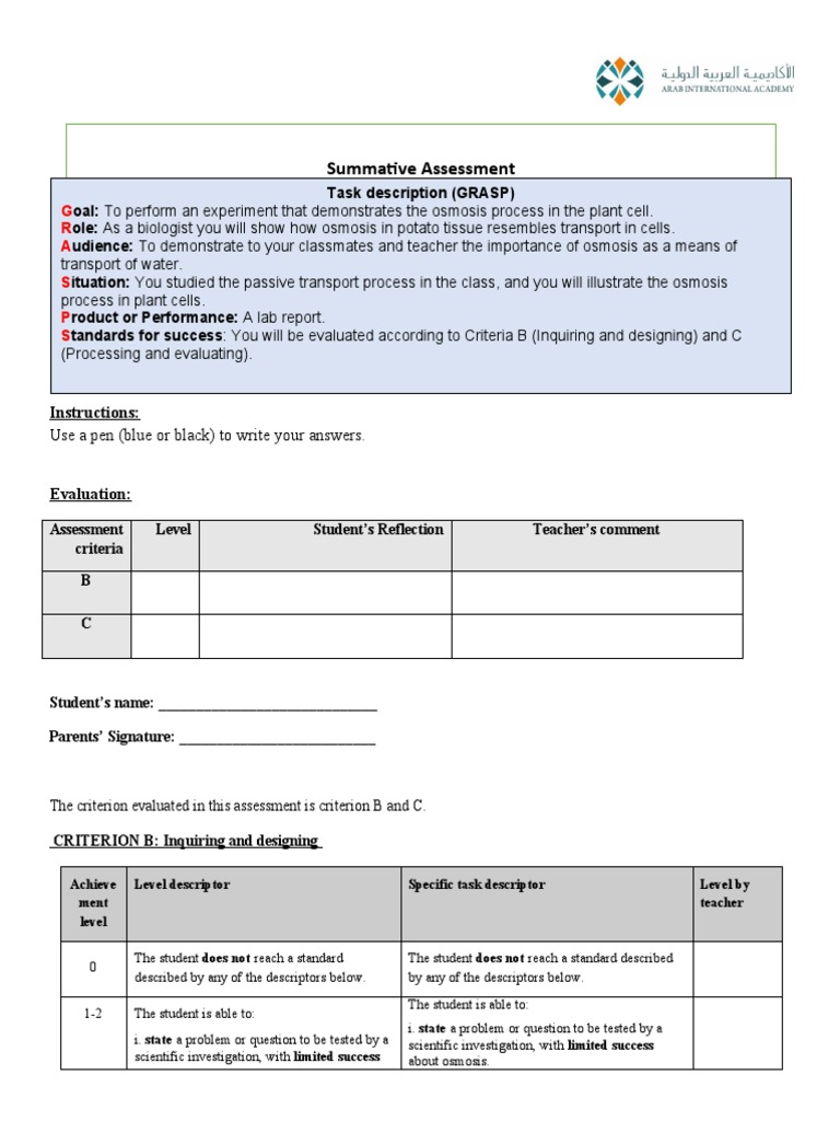 Grade 7 - Unit 1 SA - Criterion B and C Rev | PDF | Scientific Method ...