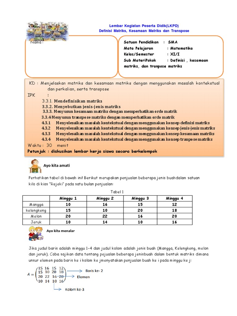 LKPD Matriks Awal | PDF