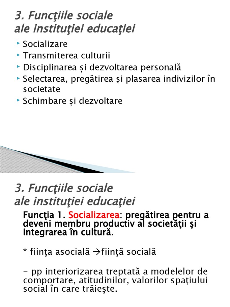 Functiile Sociale Ale Educatiei | PDF