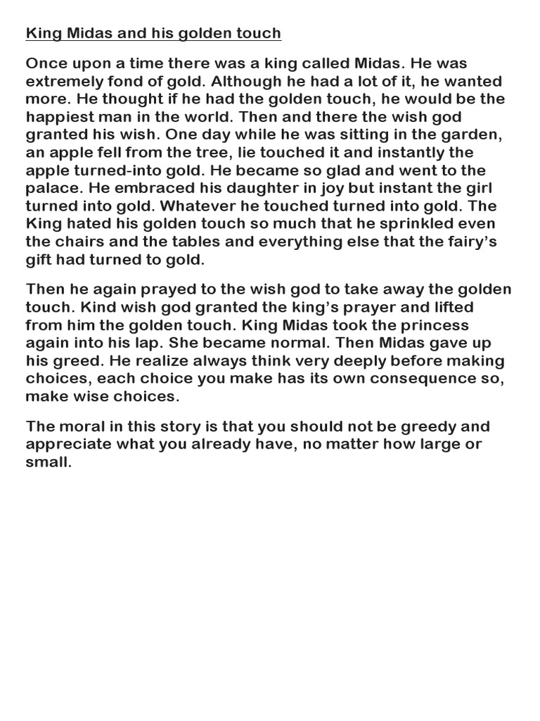 King Midas and His Golden Touch Moral | PDF