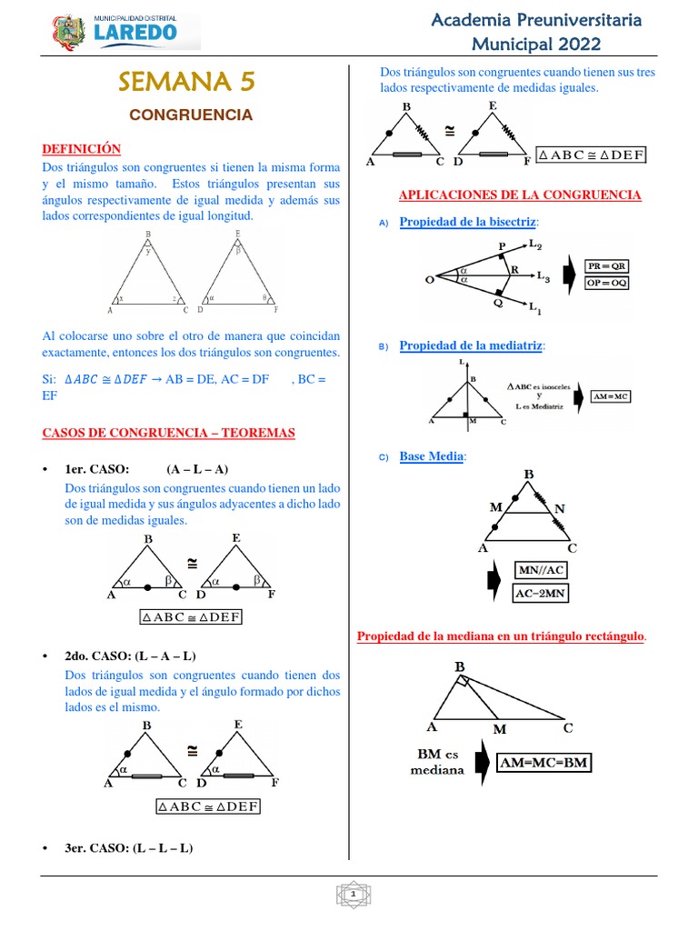 Geometria-Congruencia S5 | PDF | Triángulo | Geometría Elemental