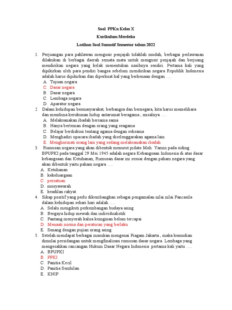 Latihan Soal SUMATIF PPKN Kelas X 22 | PDF