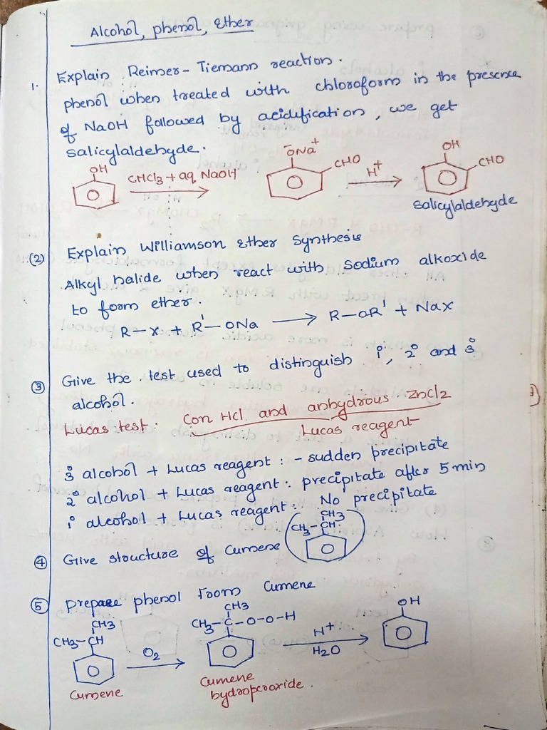 Alcohol Phenol Ether Revision Notes | PDF | Molecules | Organic Chemistry