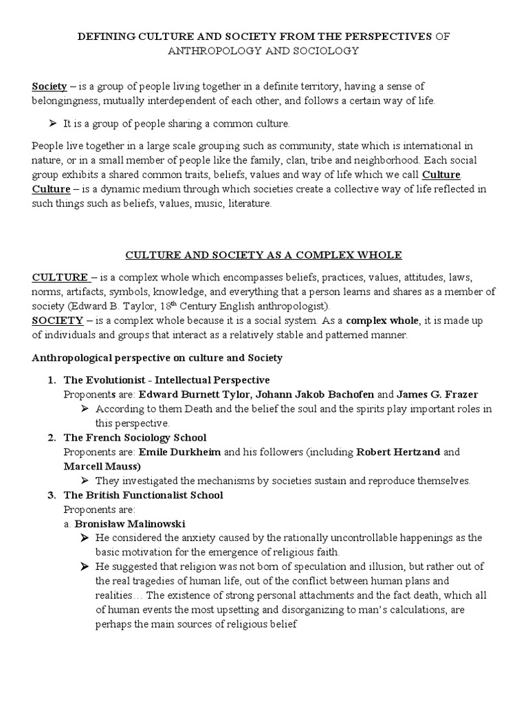 Defining Culture and Society: Anthropological and Sociological ...