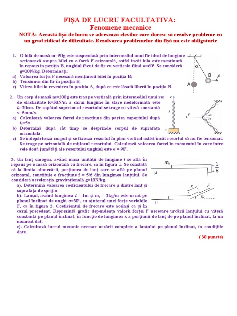 Fisa de Lucru - Fenomene Mecanice | PDF