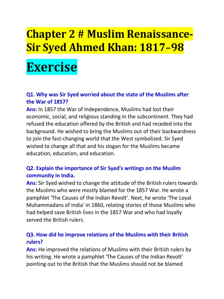 Chapter 2 Muslim Renaissance-Sir Syed Ahmaed Khan | PDF | Urdu