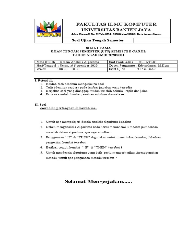UTS MK Desain Analisis Algoritma | PDF | Seni