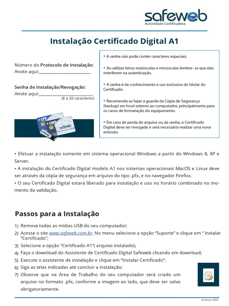 Manual de Instalação Certificado Digital A1 | PDF Manual de Instalação Certificado Digital A1 | PDF