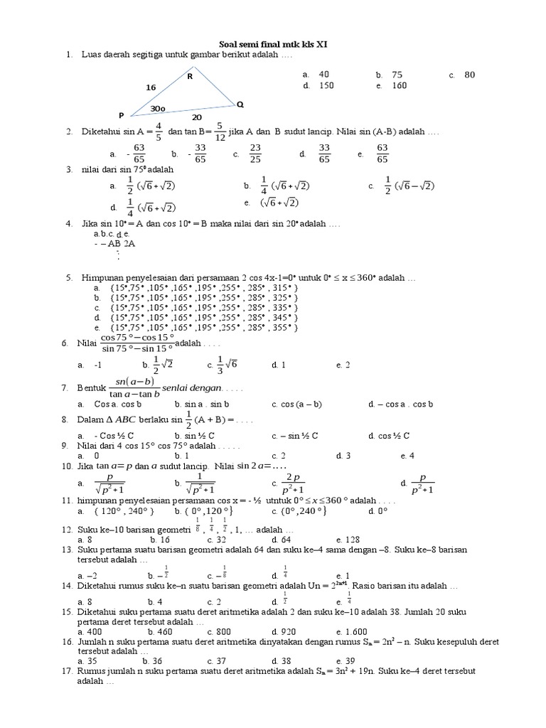 Soal Semi Final MTK Kls XI | PDF