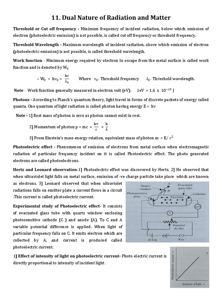Dual Nature of Radiation and Matter | PDF | Photoelectric Effect | Photon