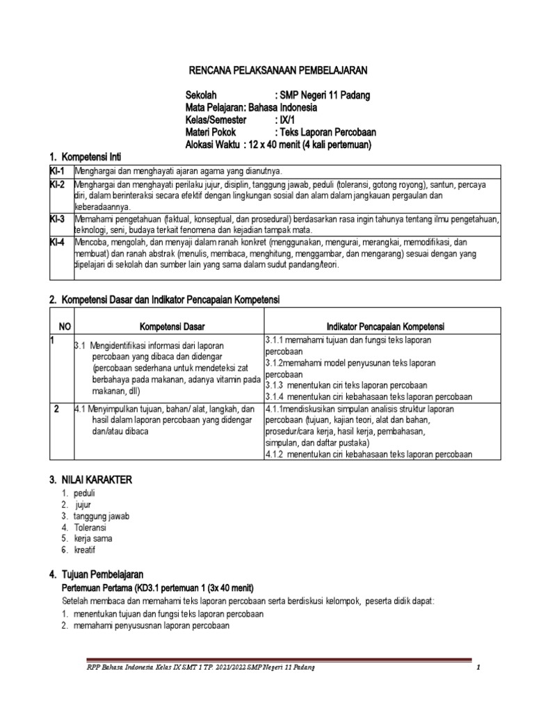 RPP SMT 1 Kelas Ix Tp. 2019-2020 Final | PDF | Karier & Perkembangan | Seni & Disiplin Bahasa