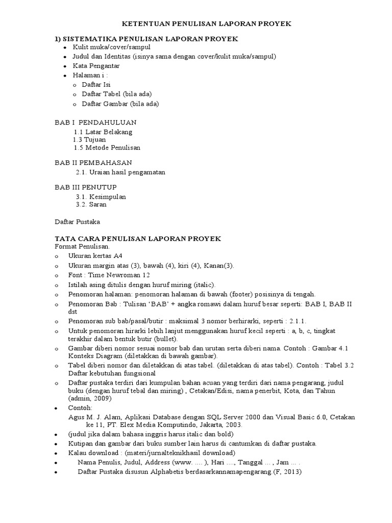 Ketentuan Penulisan Laporan Proyek | PDF