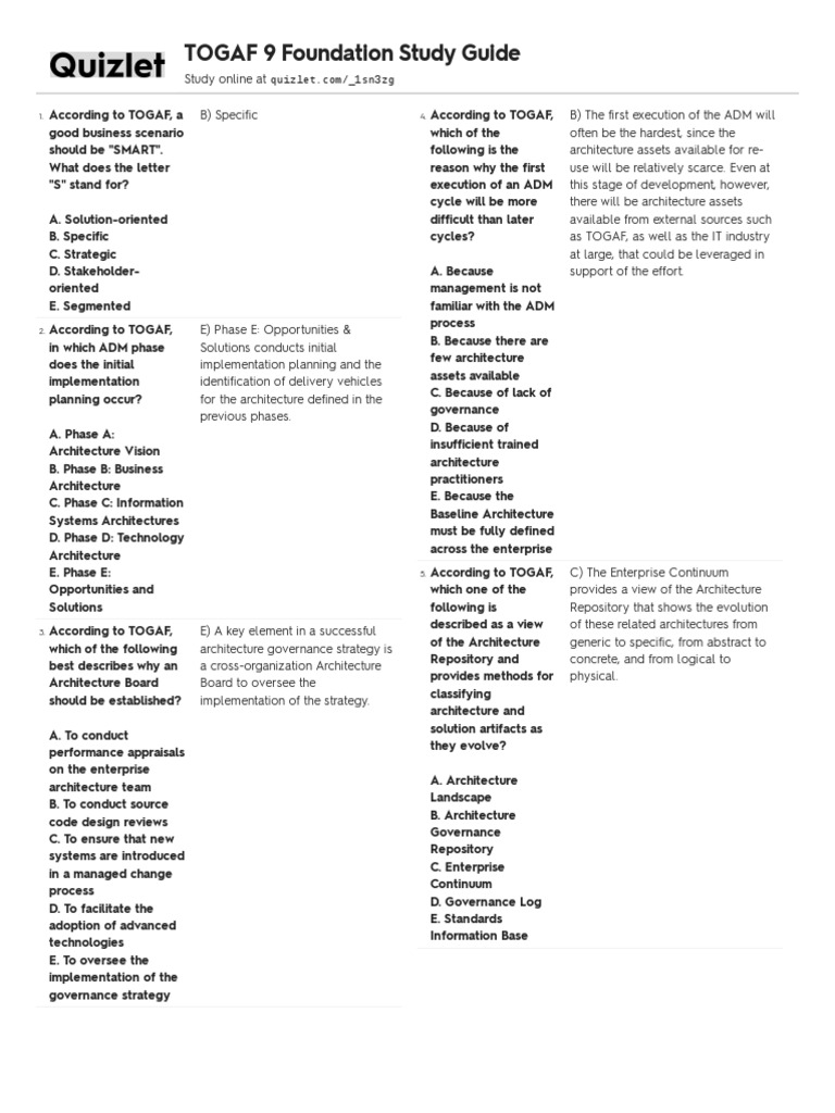 TOGAF 9 Foundation Study Guide | PDF | Information Management ...