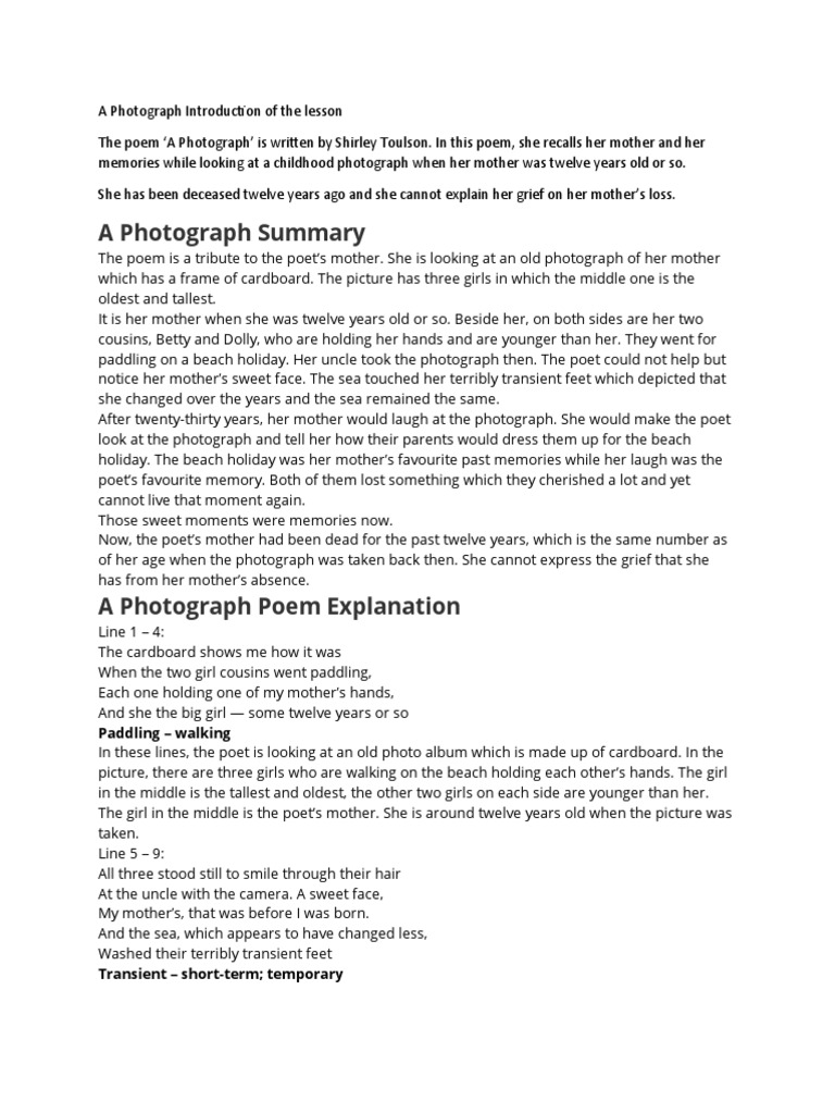 A Photograph Notes | PDF | Memory