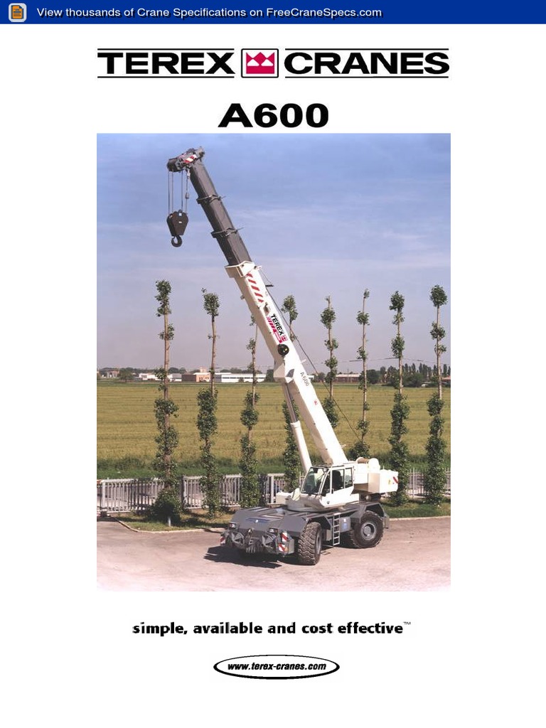 Terex A600 | PDF | Crane (Machine) | Four Wheel Drive
