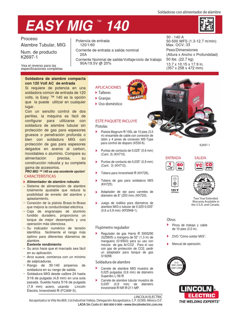 Ficha Técnica Easy Mig 140 Ready Pack | PDF