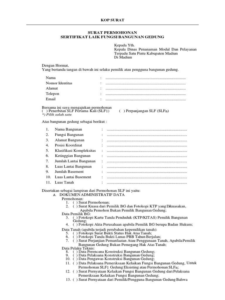 Blangko Surat Permohonan SLF | PDF