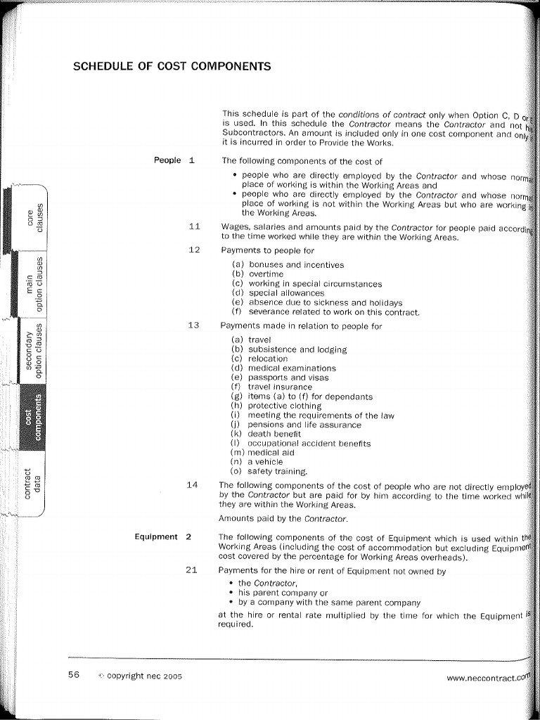 NEC Cost Components and Contract Data | PDF