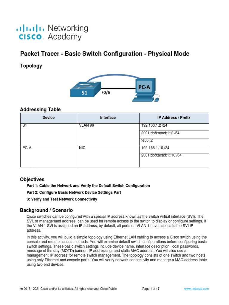 1.1.7 Packet Tracer Basic Switch Configuration Physical Mode Ingevuld Samuel | PDF | Network ...