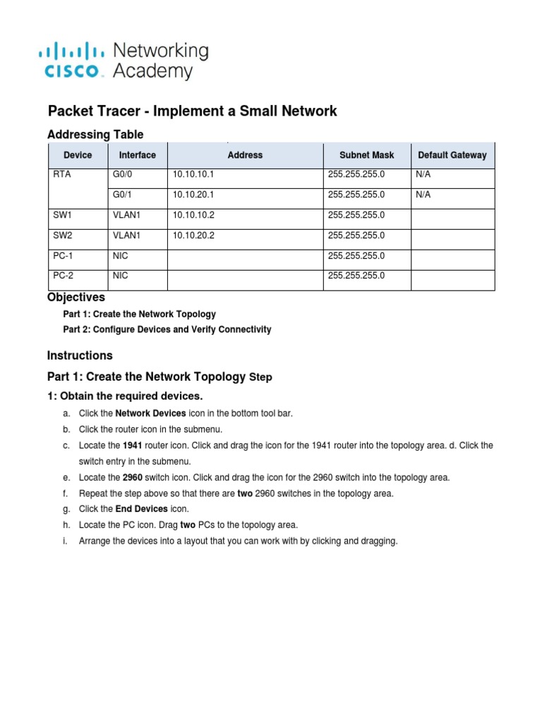 1.6.1-Packet-Tracer - Implement-A-Small-Network Ingevuld | PDF | Network Topology | Router ...