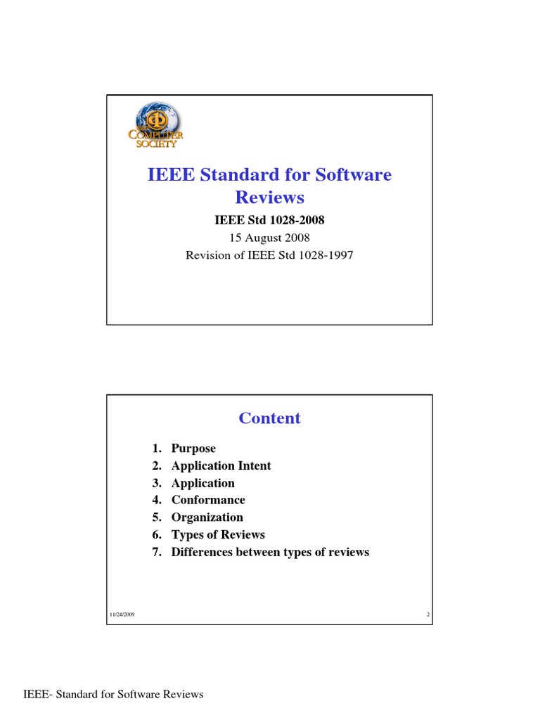 IEEE STD 1028 Reviews Presentation | PDF | Audit | Specification ...