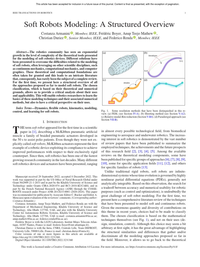 Soft Robots Modeling A Structured Overview | PDF | Continuum Mechanics | Finite Element Method