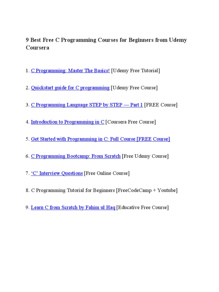 9 Best Free C Programming Courses For BeginnerS | PDF