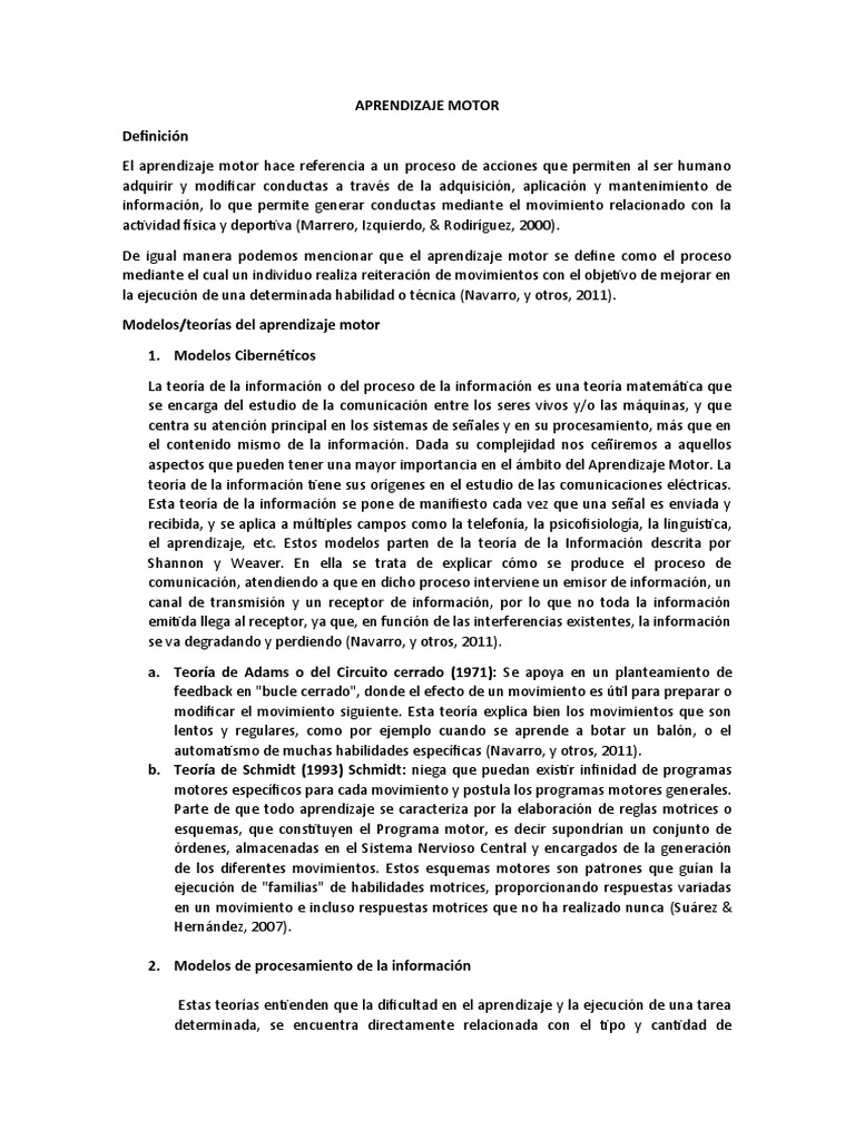 Aprendizaje Motor | PDF | Aprendizaje | Información Aprendizaje Motor | PDF | Aprendizaje | Información